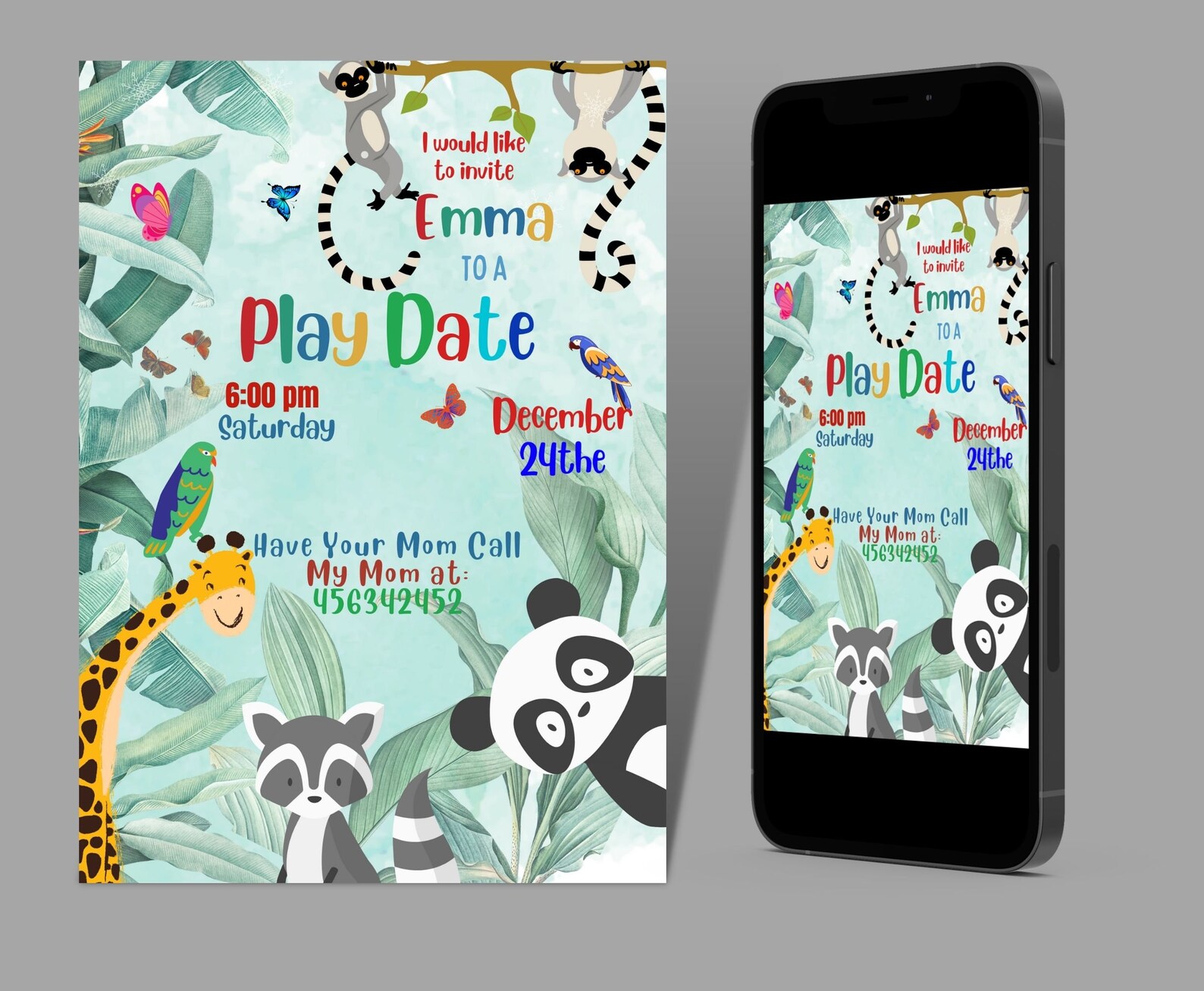 Playdate Invitation Template Editable Printable Playdate Card, Play ...