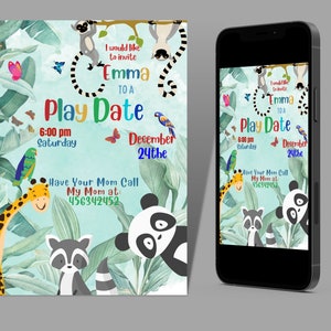 Playdate Invitation Template Editable Printable Playdate Card, Play ...