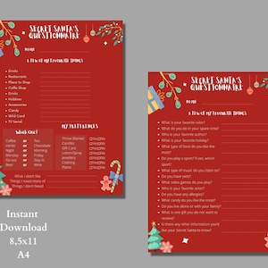Secret Santa Questionnaire, Kids Secret Santa Questionnaire, Christmas ...