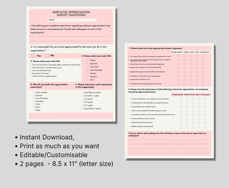 Employee Appreciation Survey Questionnaire Template, Employee ...