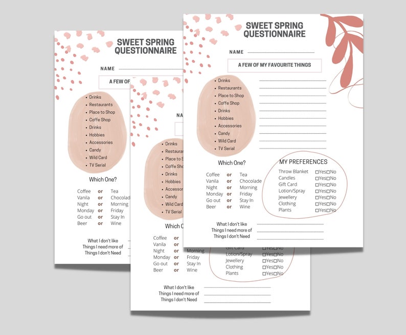 Sweet Spring Questionnaire (gift Exchange, Gift Ideas, Sorority, Church ...