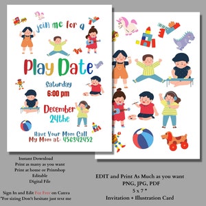 Playdate Invitation Template Editable Printable Playdate Card, Play ...
