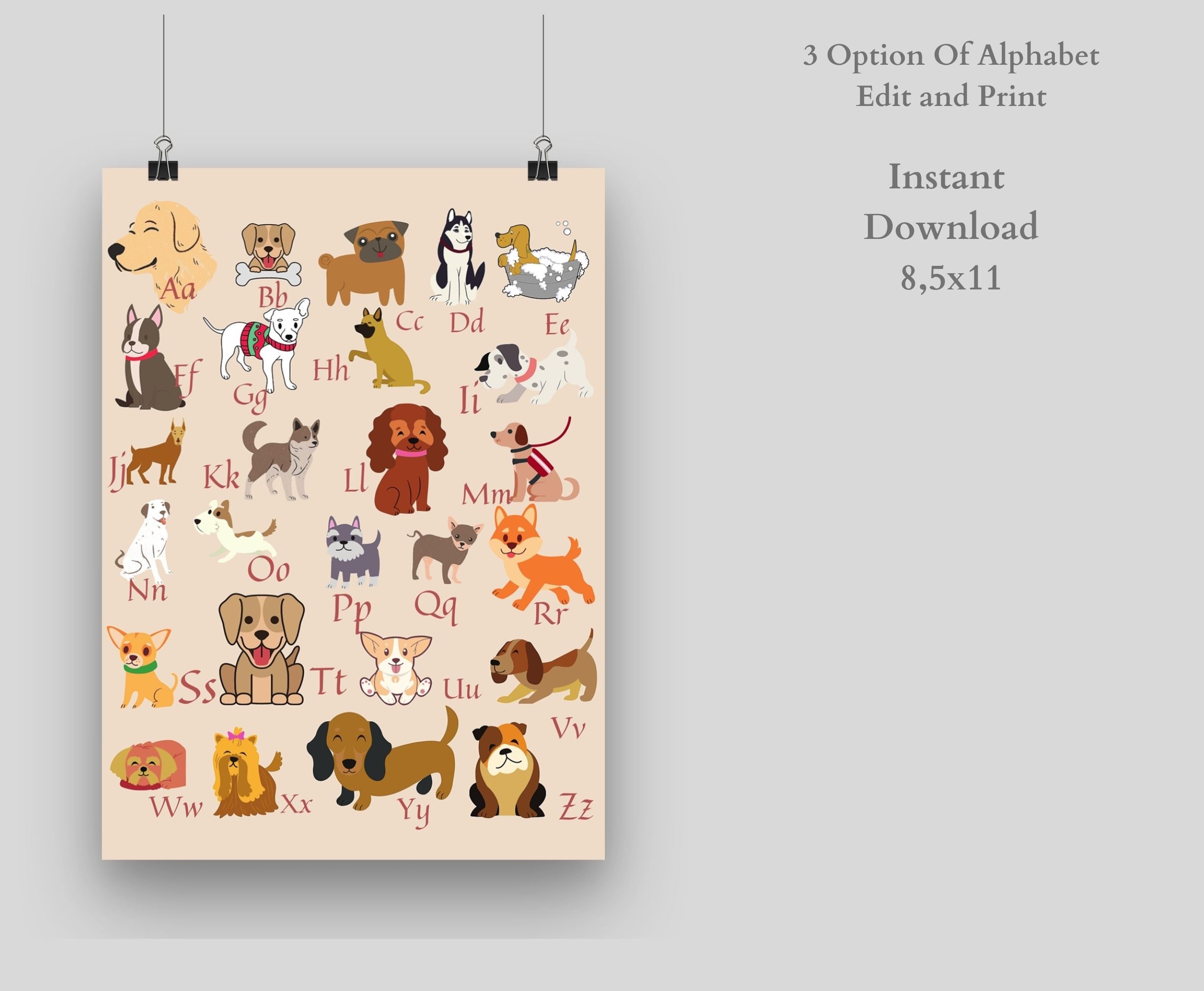 Alphabet Poster Digital, Cute Animal Alphabet Printable, Playroom Wall ...