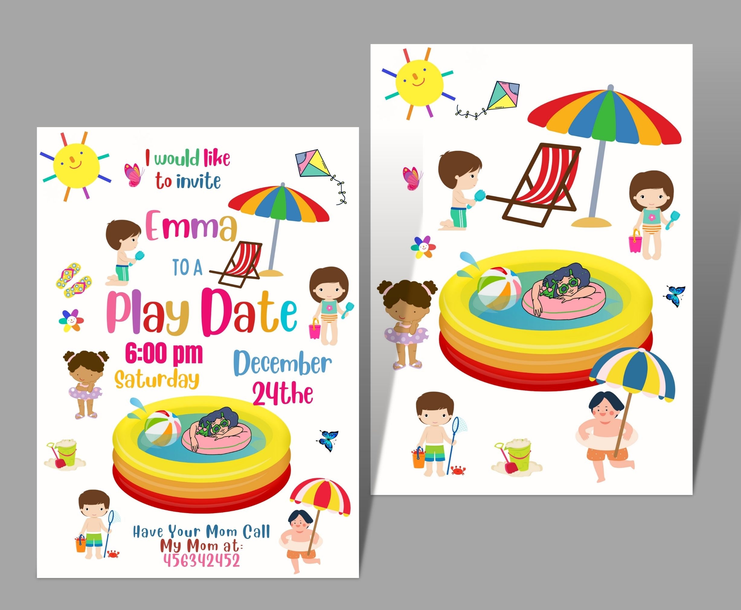 Summer Playdate Invitation, Let’s Play! Play Date Invitation Cards ...