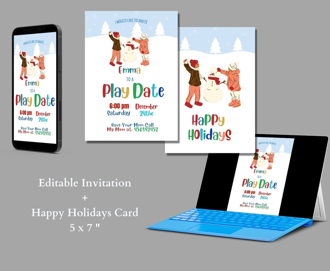Playdate Invitation Template Editable Printable Playdate Card, Play ...