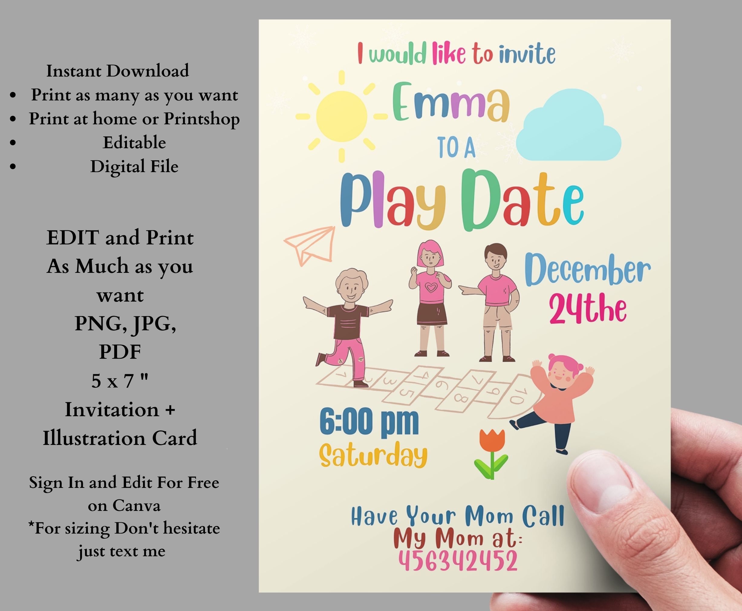 Editable Printable Playdate Card Kids Playdate Card Template ...