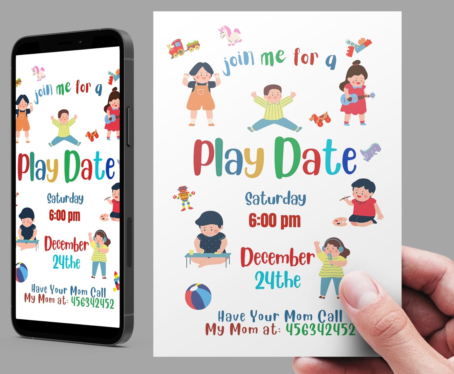 Playdate Invitation Template Editable Printable Playdate Card, Play ...