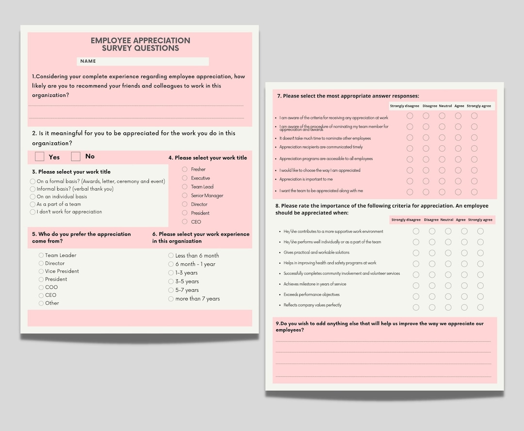 Employee Appreciation Survey Questionnaire Template, Employee ...