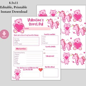 Valentine's Day Secret Pal Questionnaire, Printable Gift Exchange Wish ...