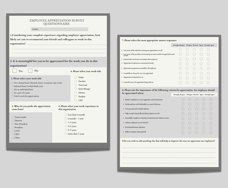 Employee Appreciation Survey Questionnaire Employee Evaluation Surveys ...