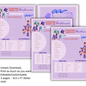 International Women's Day Questionnaire, Happy Women's Day Editable ...