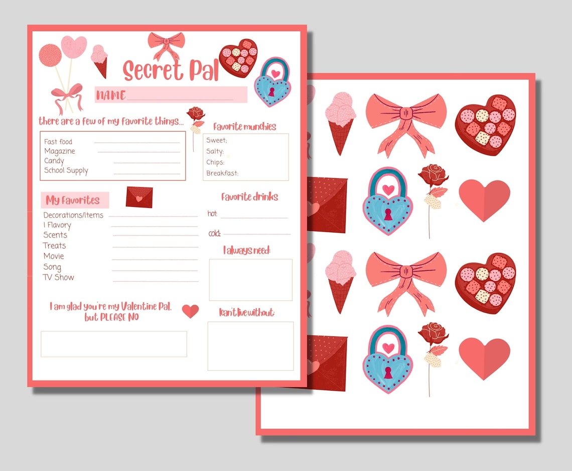Valentine's Day Secret Pal Questionnaire, Printable Gift Exchange Wish ...