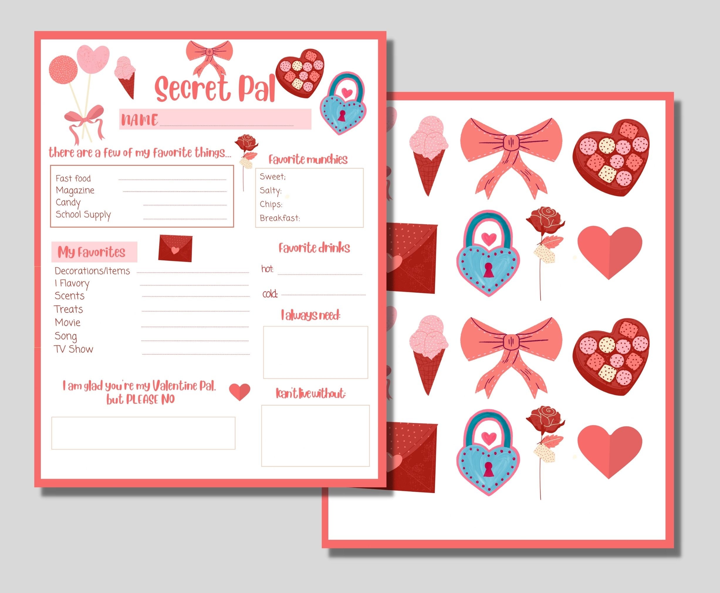 Valentine's Day Secret Pal Questionnaire, Printable Gift Exchange Wish ...