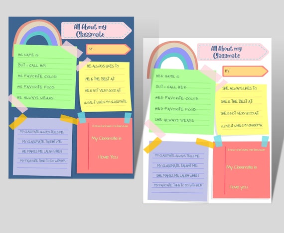 All About My Classmate All About My Best Friend Worksheet | Etsy