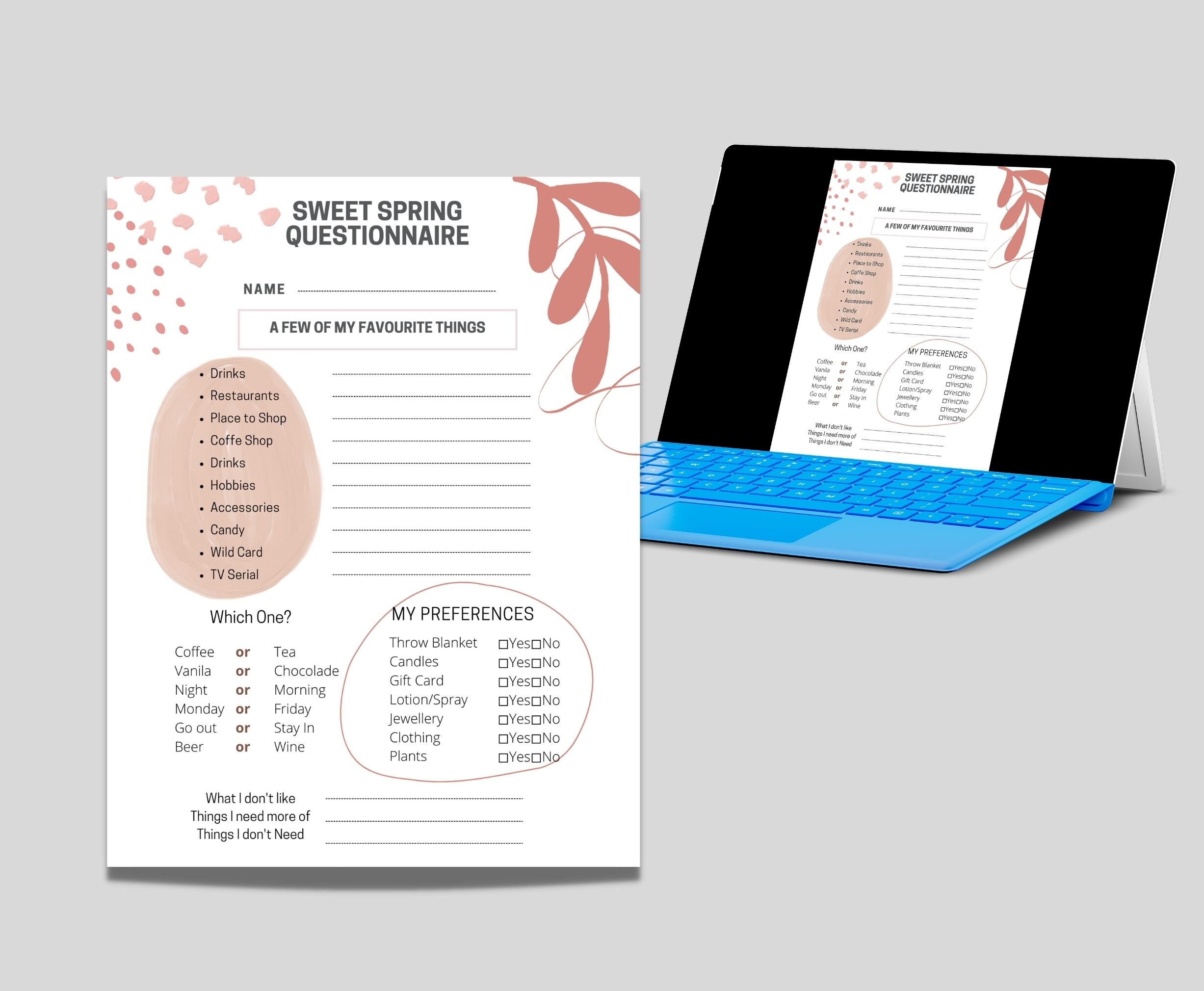 Sweet Spring Questionnaire gift Exchange, Gift Ideas, Sorority, Church ...