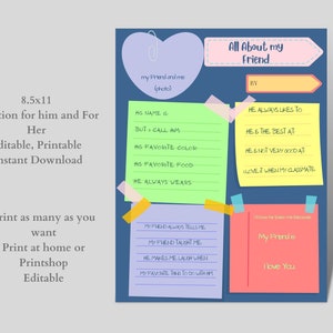 All About My Best Friend Worksheet Editable, My All Friends, About Him ...