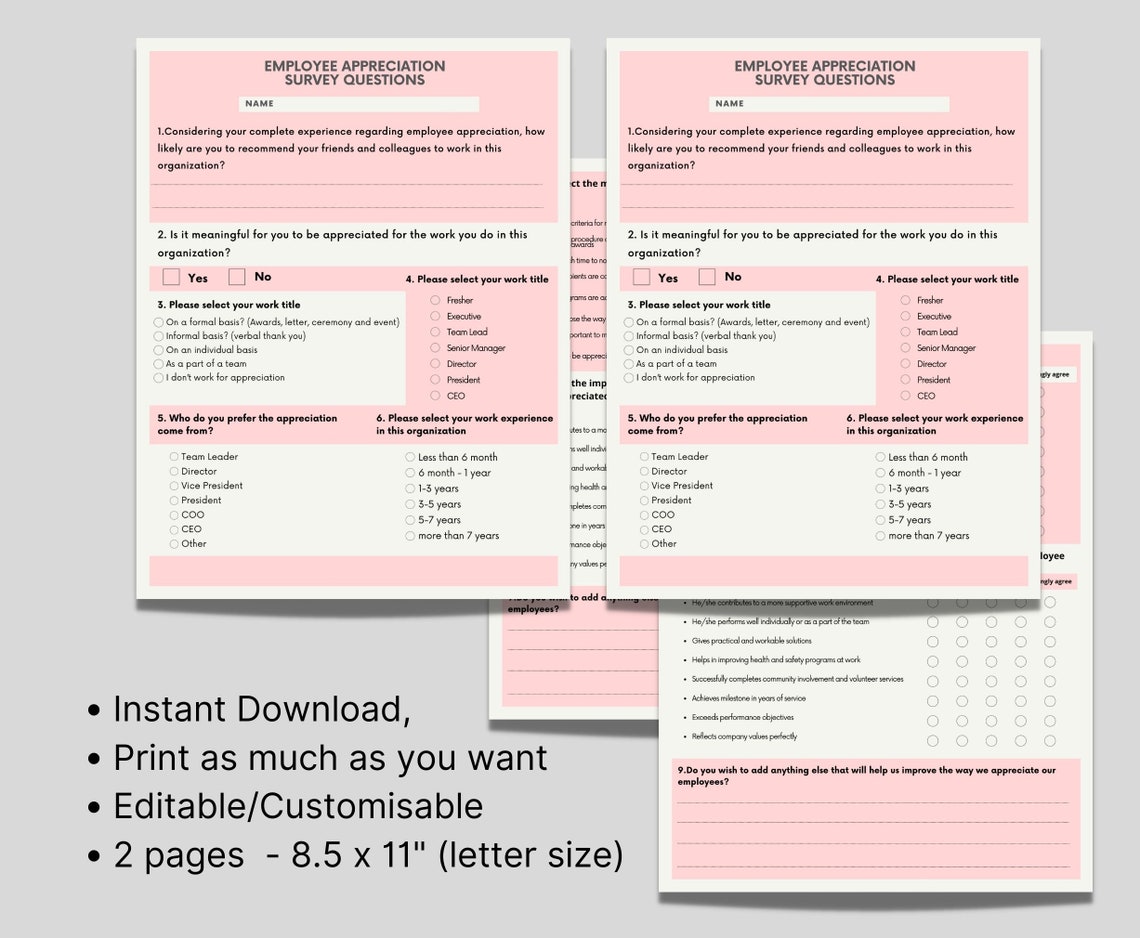 Employee Appreciation Survey Questionnaire Template, Employee ...