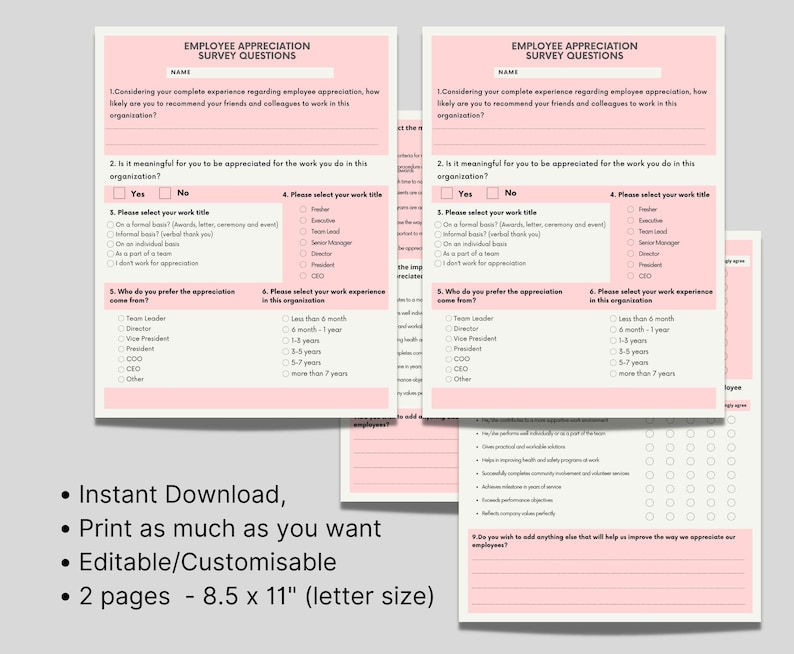 Employee Appreciation Survey Questionnaire Template, Employee ...