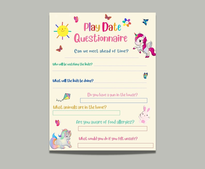Playdate Questionnaire Editable Printable, Questions to Ask Before a ...