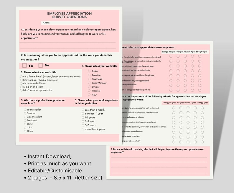 Employee Appreciation Survey Questionnaire Template, Employee ...