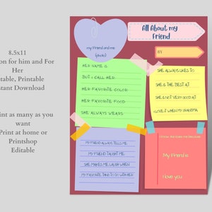 All About My Best Friend Worksheet Editable, My All Friends, About Him ...