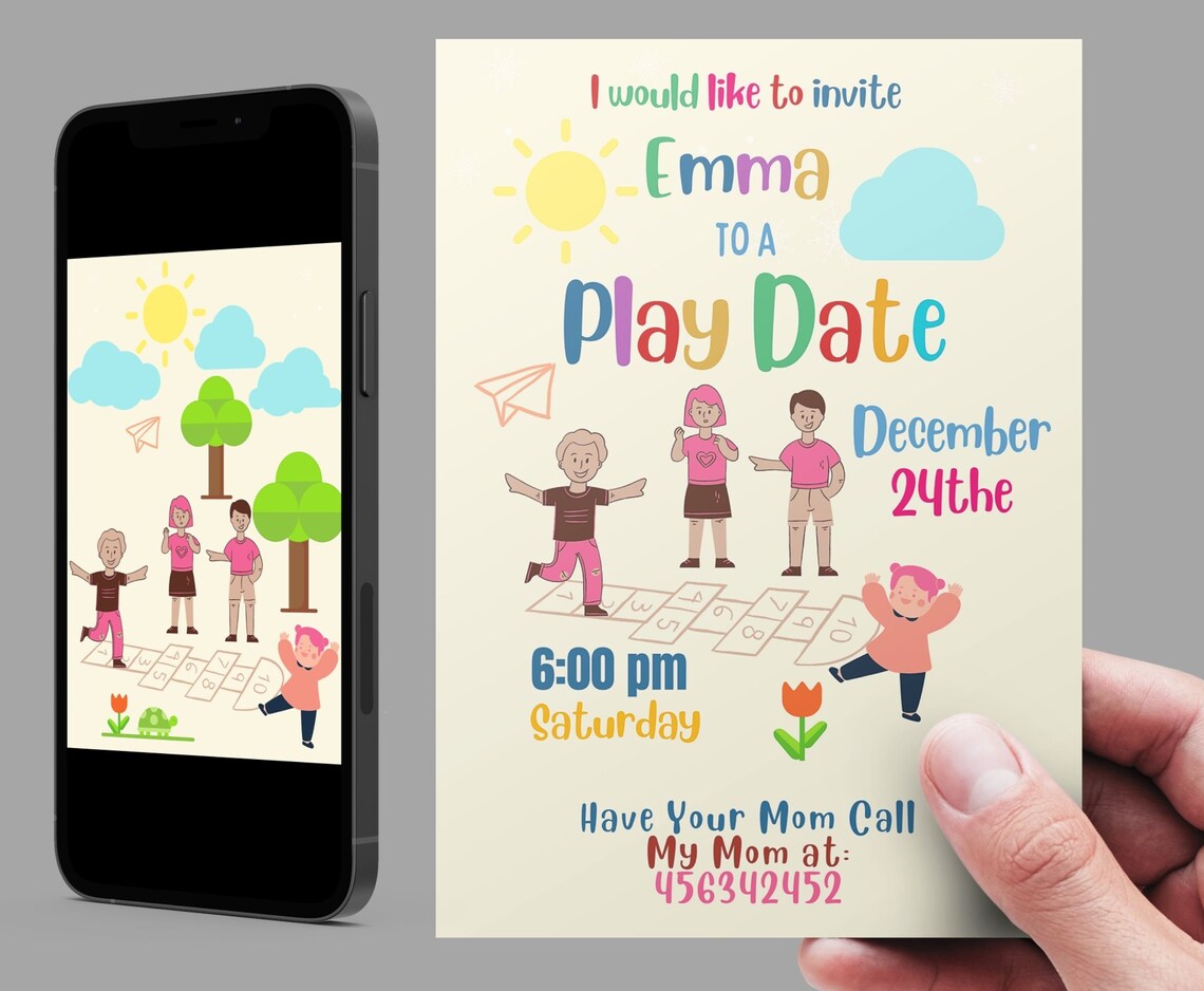 Editable Printable Playdate Card Kids Playdate Card Template ...