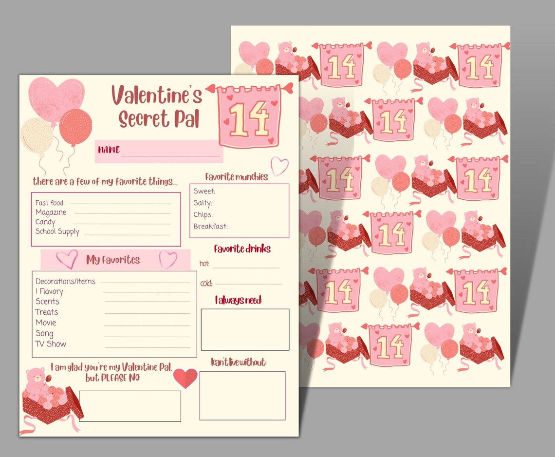 Valentine's Day Secret Pal Questionnaire, Printable Gift Exchange Wish ...