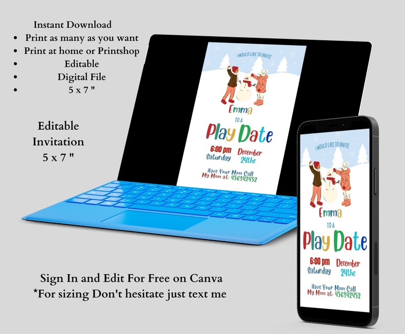 Playdate Invitation Template Editable Printable Playdate Card, Play ...