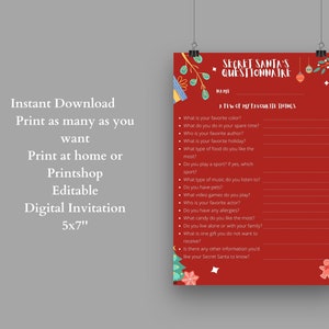 Secret Santa Questionnaire, Kids Secret Santa Questionnaire, Christmas ...