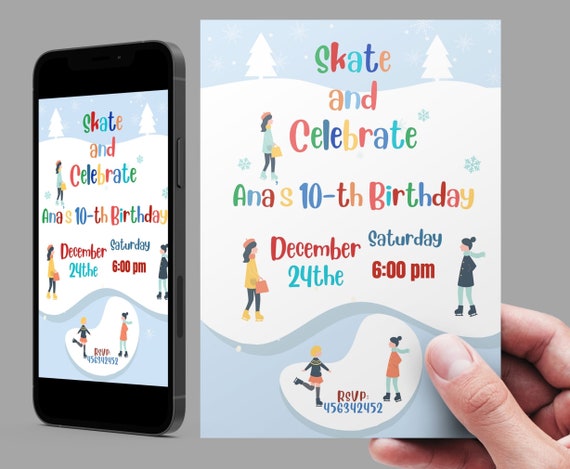 EDITABLE Ice Skating Invitation Template Ice Skating Birthday - Etsy