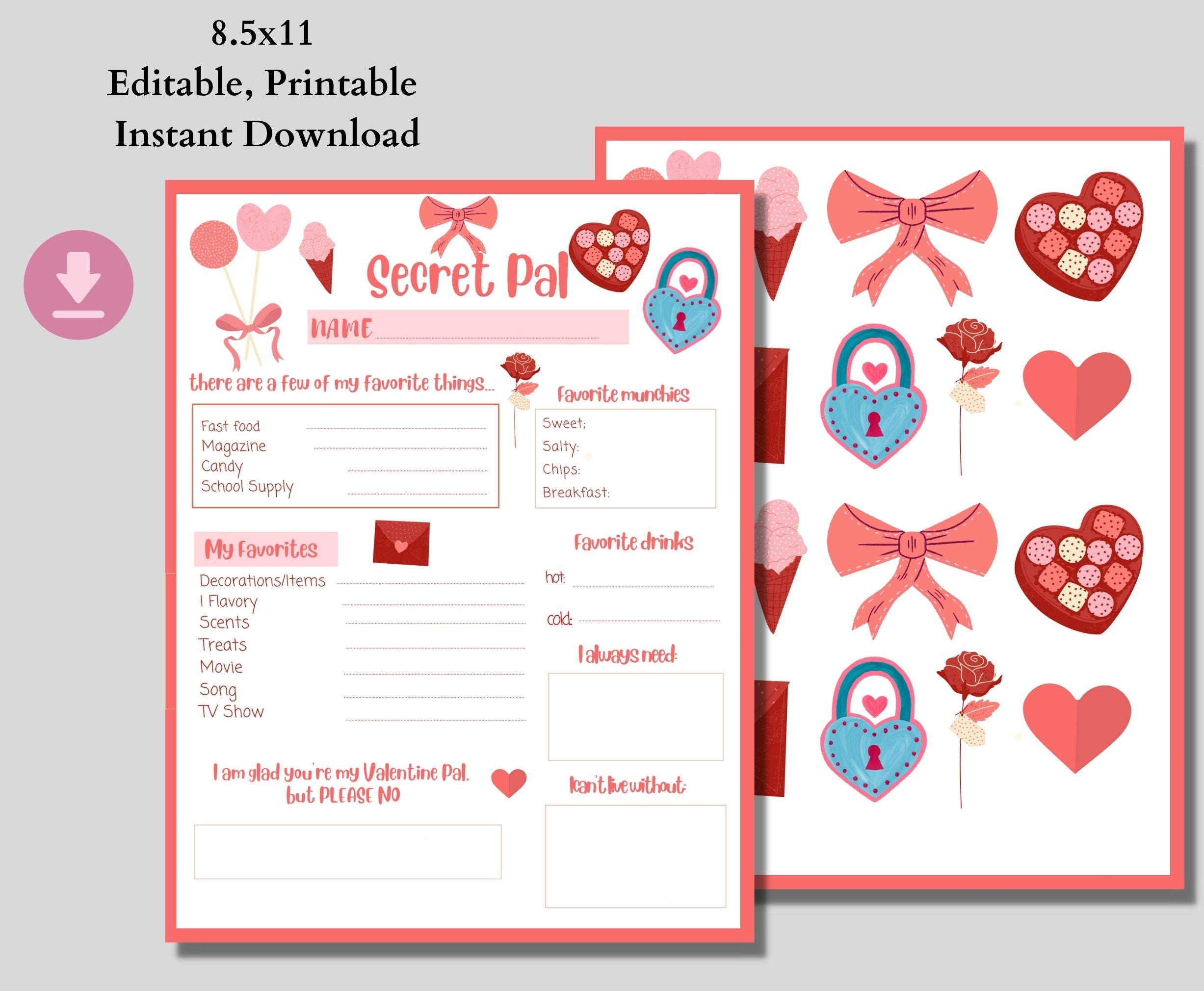 Valentine's Day Secret Pal Questionnaire, Printable Gift Exchange Wish ...