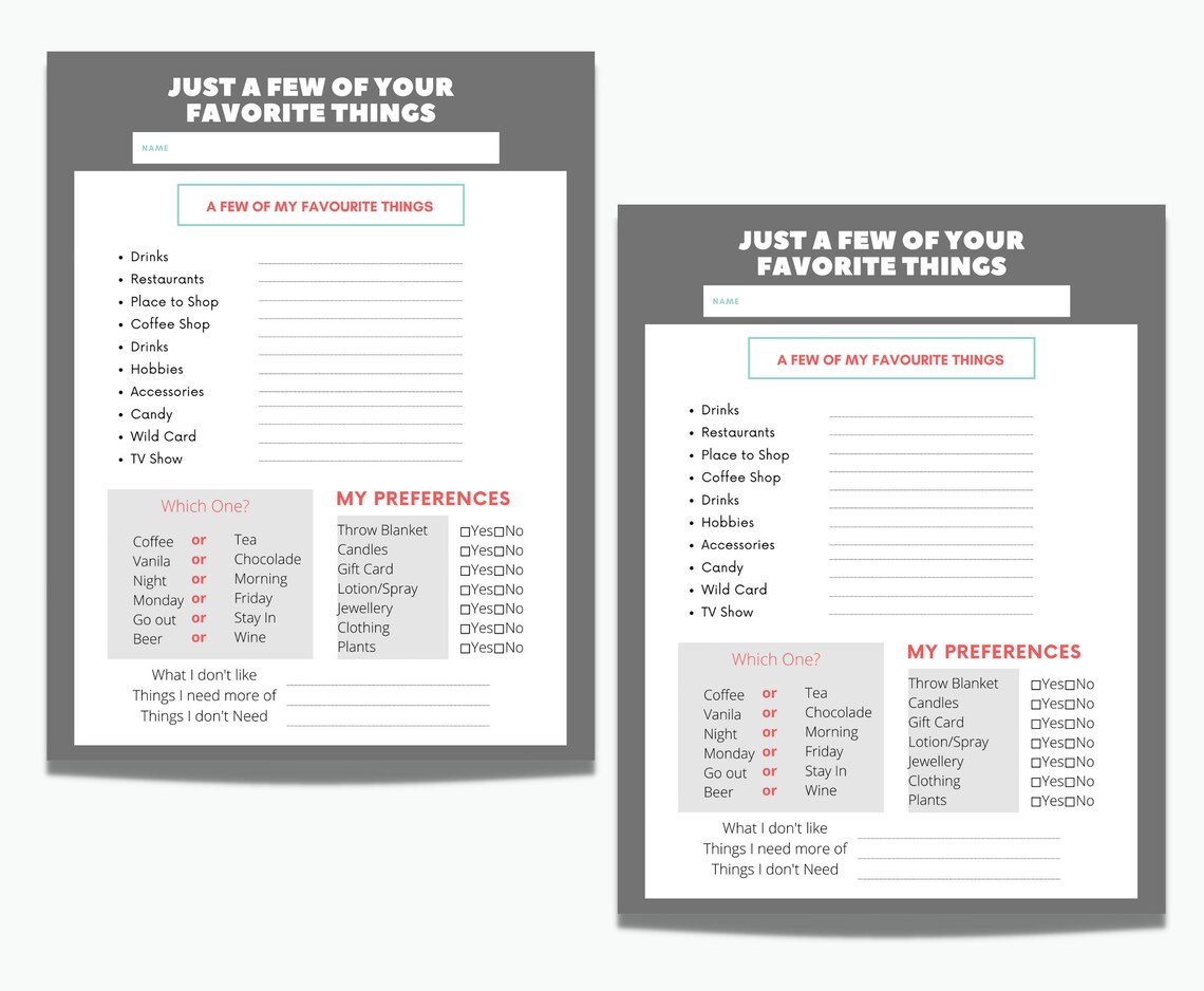 Employee Favorites List Questionnaire, Get to Know Employee, Employee ...