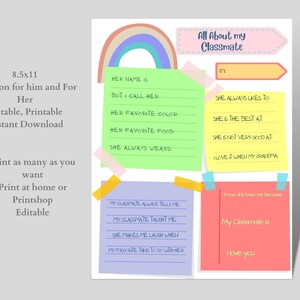 All About My Classmate, All About My Best Friend Worksheet Editable, My ...