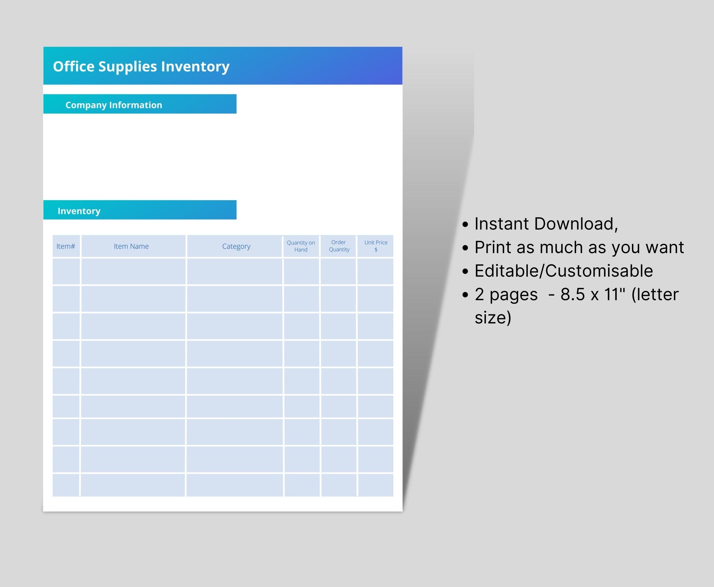 Office Supplies Inventory Template, Simple Inventory Checklist Template ...