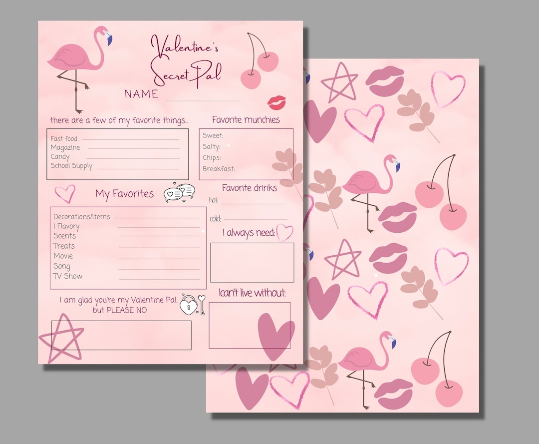 Valentine's Day Secret Pal Questionnaire, Printable Gift Exchange Wish ...
