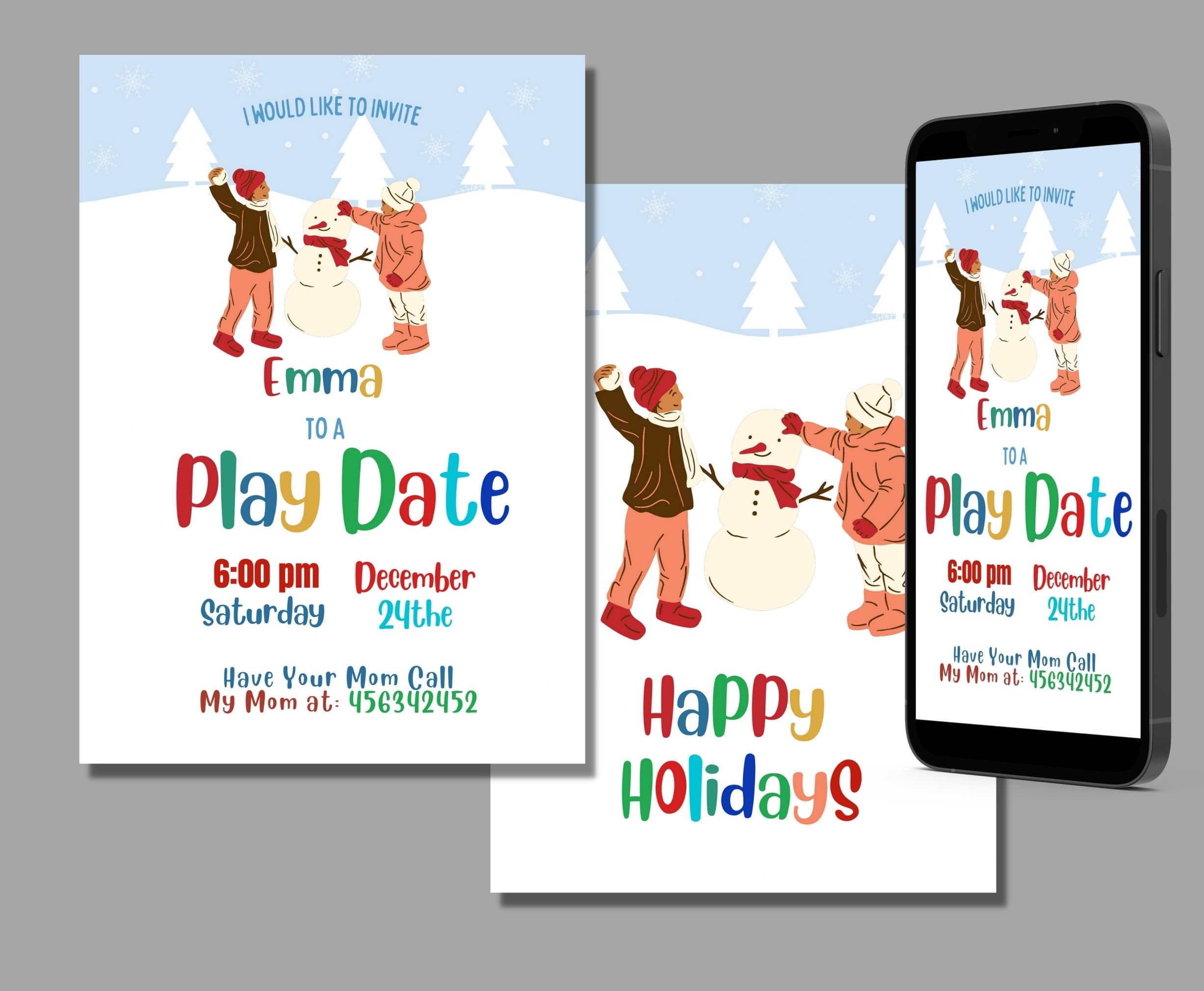 Playdate Invitation Template Editable Printable Playdate Card, Play ...