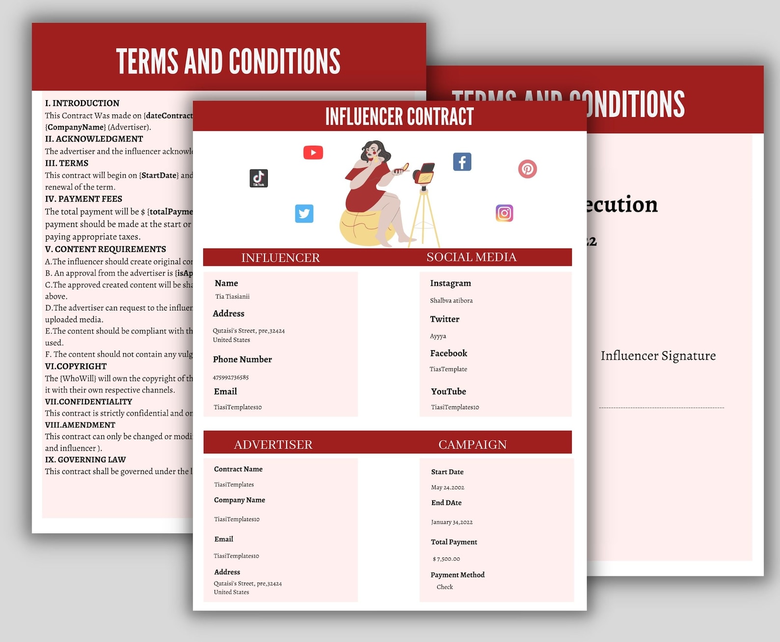 Plantilla de contrato de influencer, acuerdo de influencer, acuerdo de ...