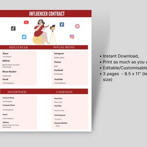 Influencer Contract Template, Influencer Agreement, Brand Ambassador Agreement, Social Media ...