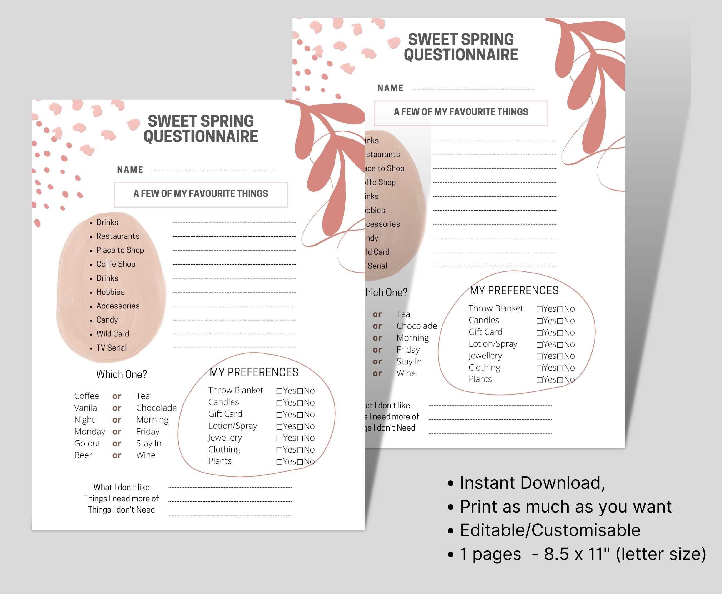 Sweet Spring Questionnaire gift Exchange, Gift Ideas, Sorority, Church ...