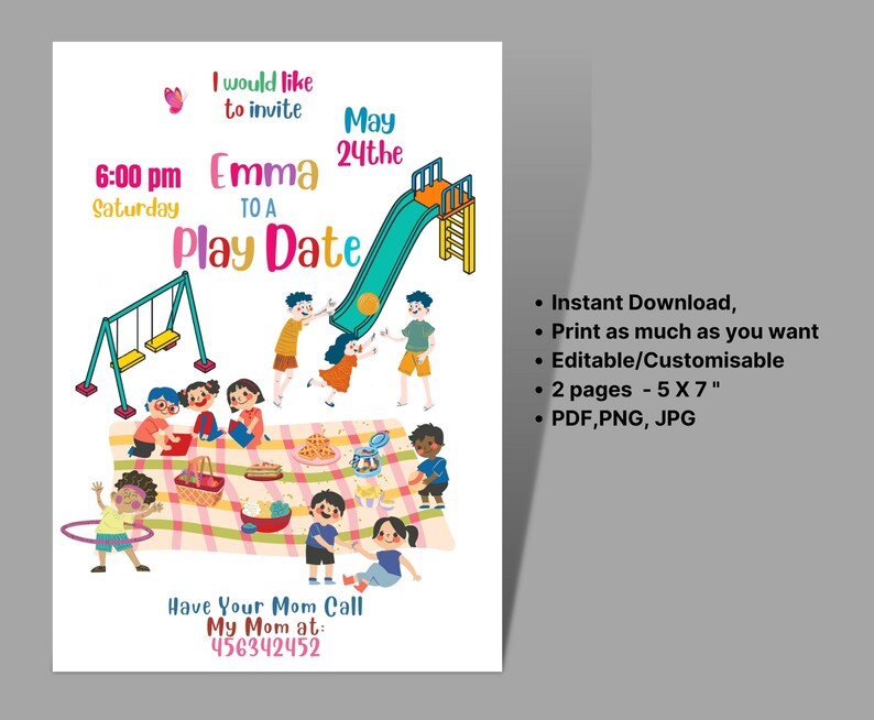 Picnic Playdate Invitation, Let’s Play, Summer Playdate Invitation ...