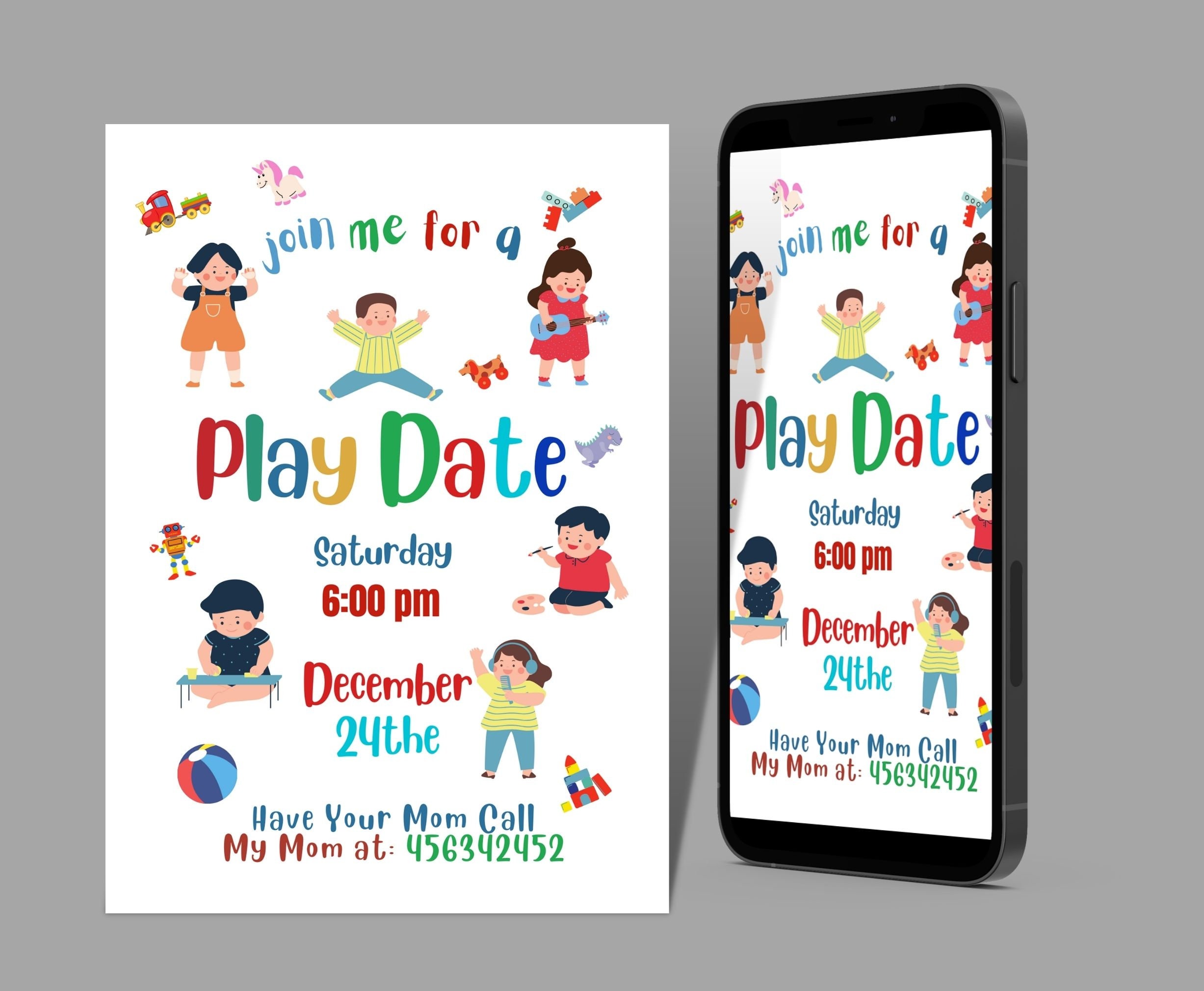 Playdate Invitation Template Editable Printable Playdate Card, Play ...