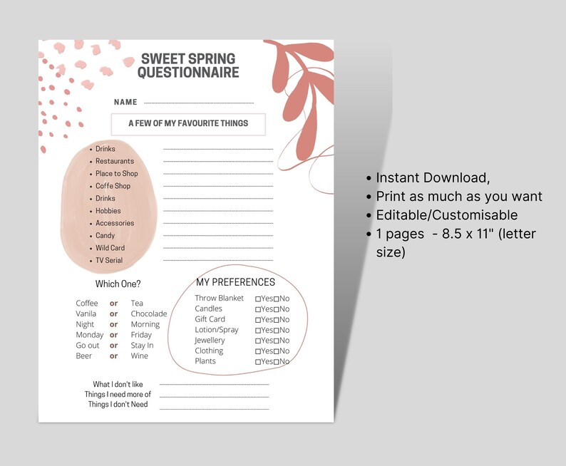 Sweet Spring Questionnaire (gift Exchange, Gift Ideas, Sorority, Church ...