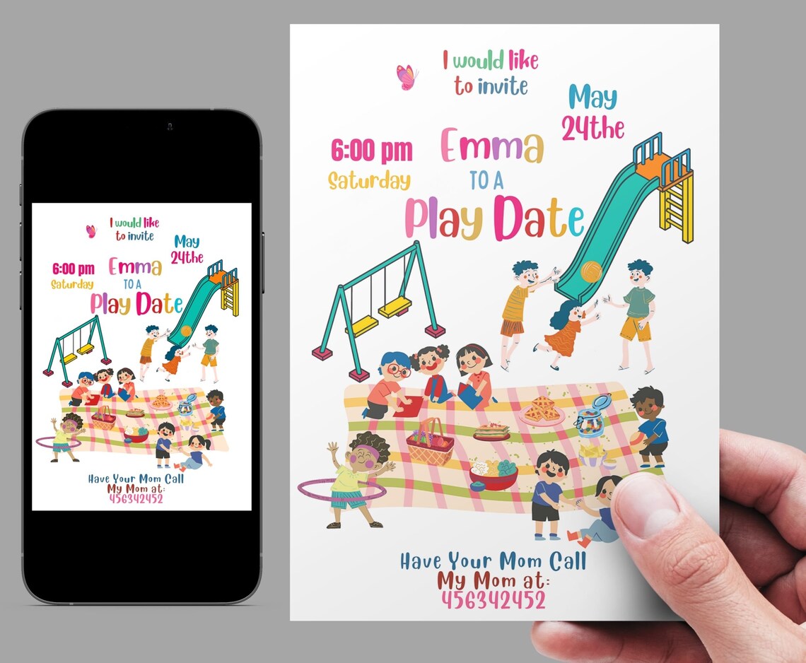 Picnic Playdate Invitation, Let’s Play, Summer Playdate Invitation ...
