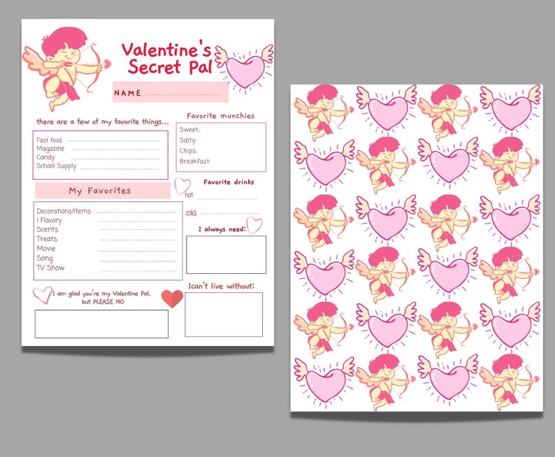 Valentine's Day Secret Pal Questionnaire, Printable Gift Exchange Wish ...