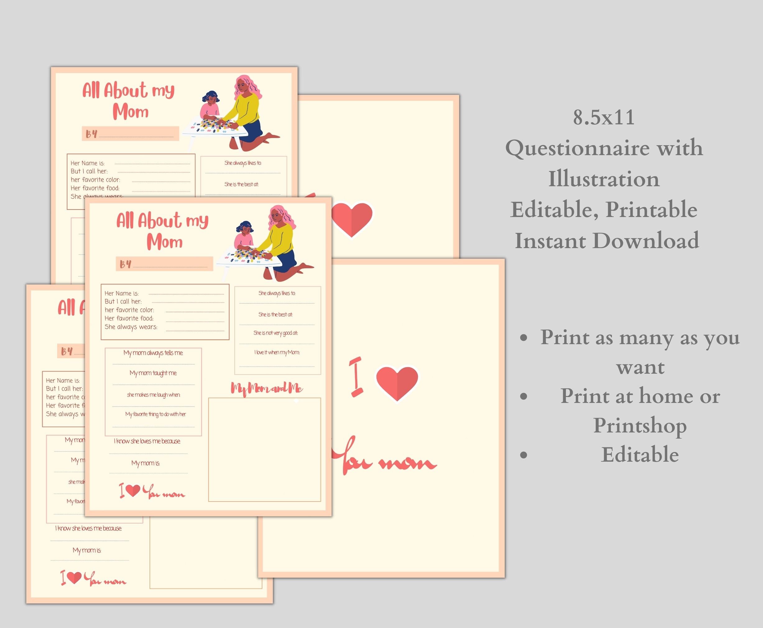 All About My Mom Printable All About My Mother Questionnaire - Etsy