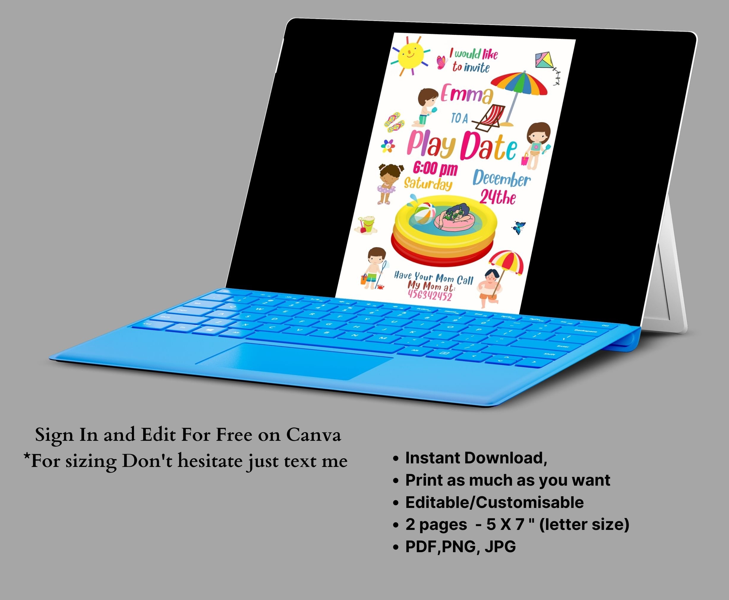 Summer Playdate Invitation, Let’s Play! Play Date Invitation Cards ...