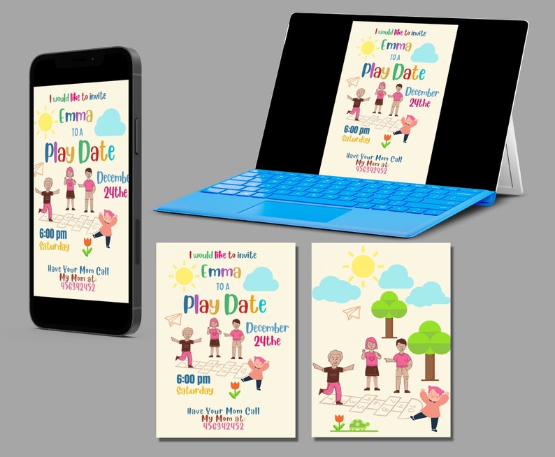 Editable Printable Playdate Card Kids Playdate Card Template ...