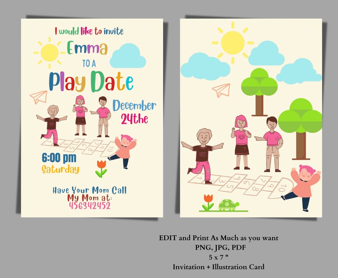 Editable Printable Playdate Card Kids Playdate Card Template ...