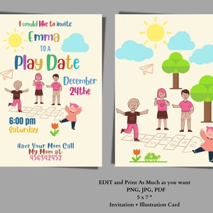 Editable Printable Playdate Card Kids Playdate Card Template ...