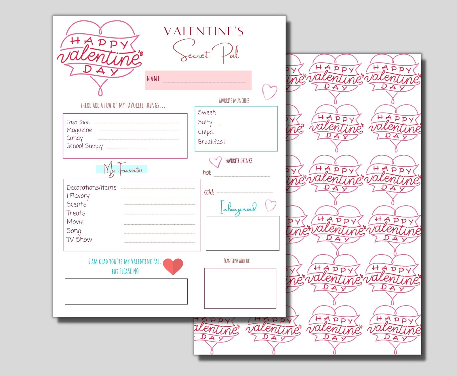 Valentine's Day Secret Pal Questionnaire, Printable Gift Exchange Wish ...
